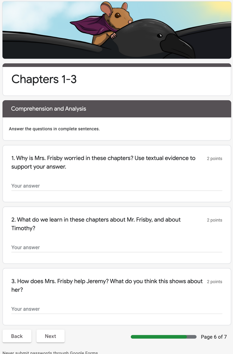 Mrs. Frisby and the Rats of Nimh | Google Forms Edition | Novel Study ...
