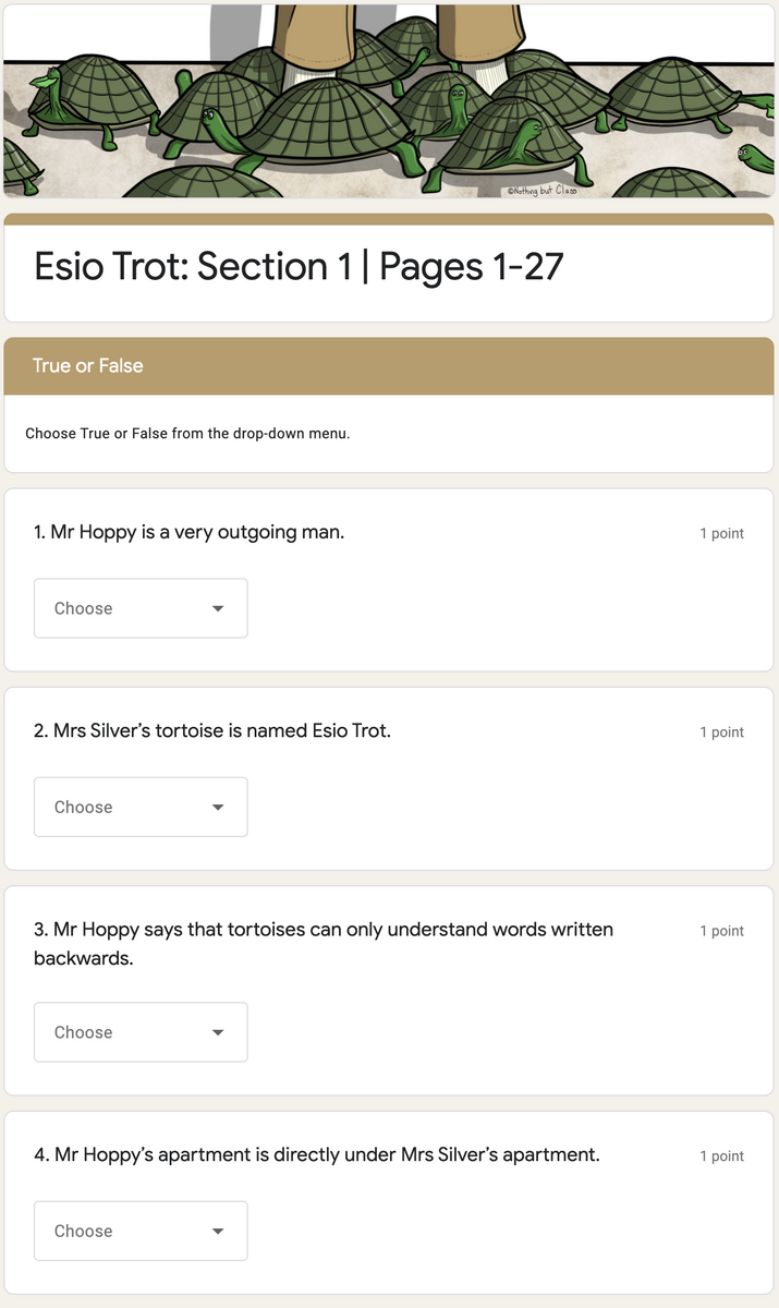 Esio Trot | Google Forms Edition | Novel Study – Nothing but Class