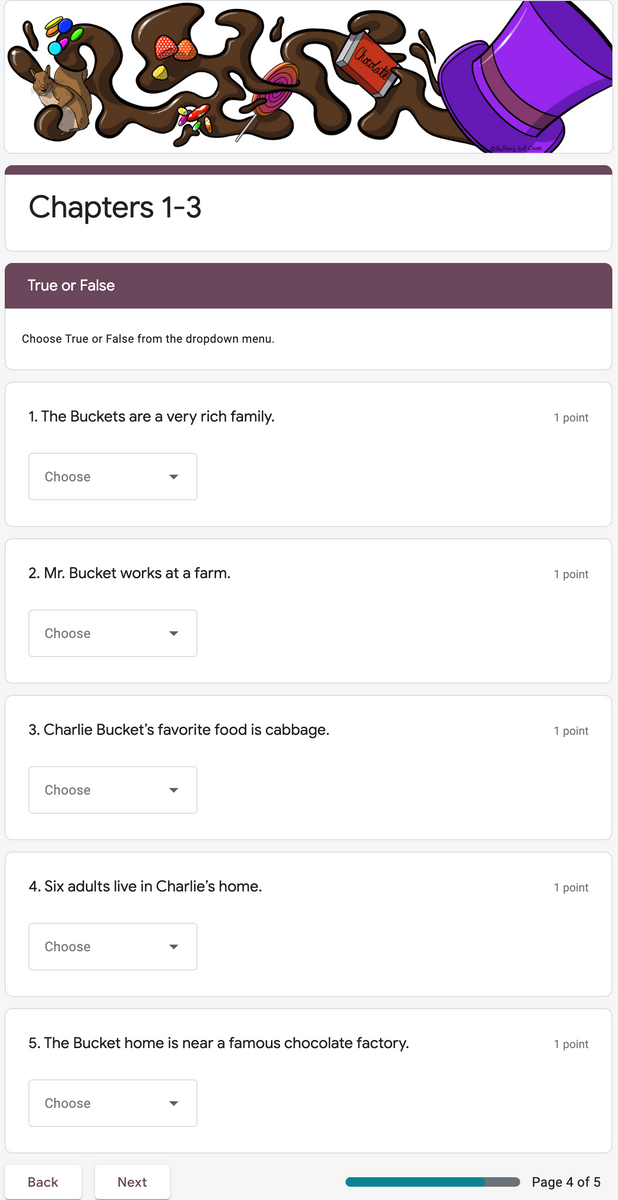 Charlie and the Chocolate Factory | Google Forms Edition | Novel Study ...