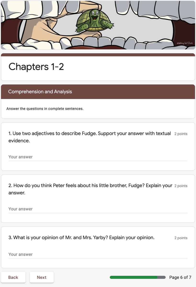 Tales of a Fourth Grade Nothing | Google Forms Edition | Novel Study ...