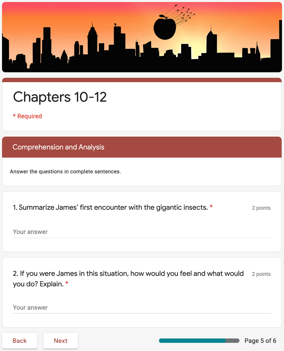 James and the Giant Peach | Google Forms Edition | Novel Study ...