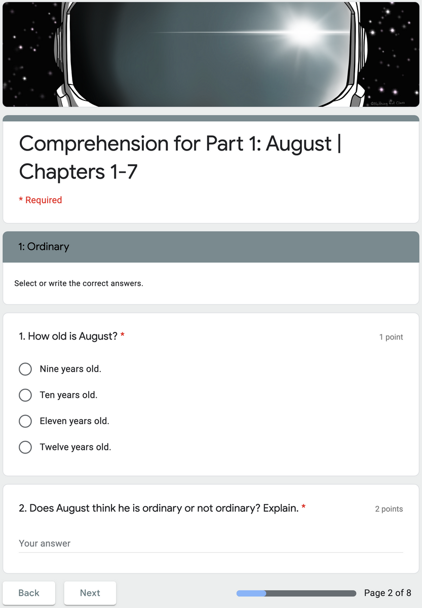 Wonder | Google Forms Edition | Novel Study – Nothing but Class