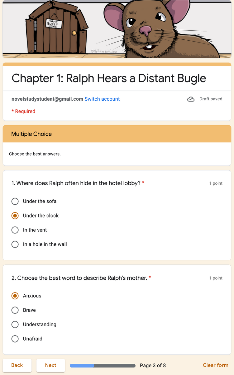 Runaway Ralph | Google Forms Edition | Novel Study – Nothing but Class