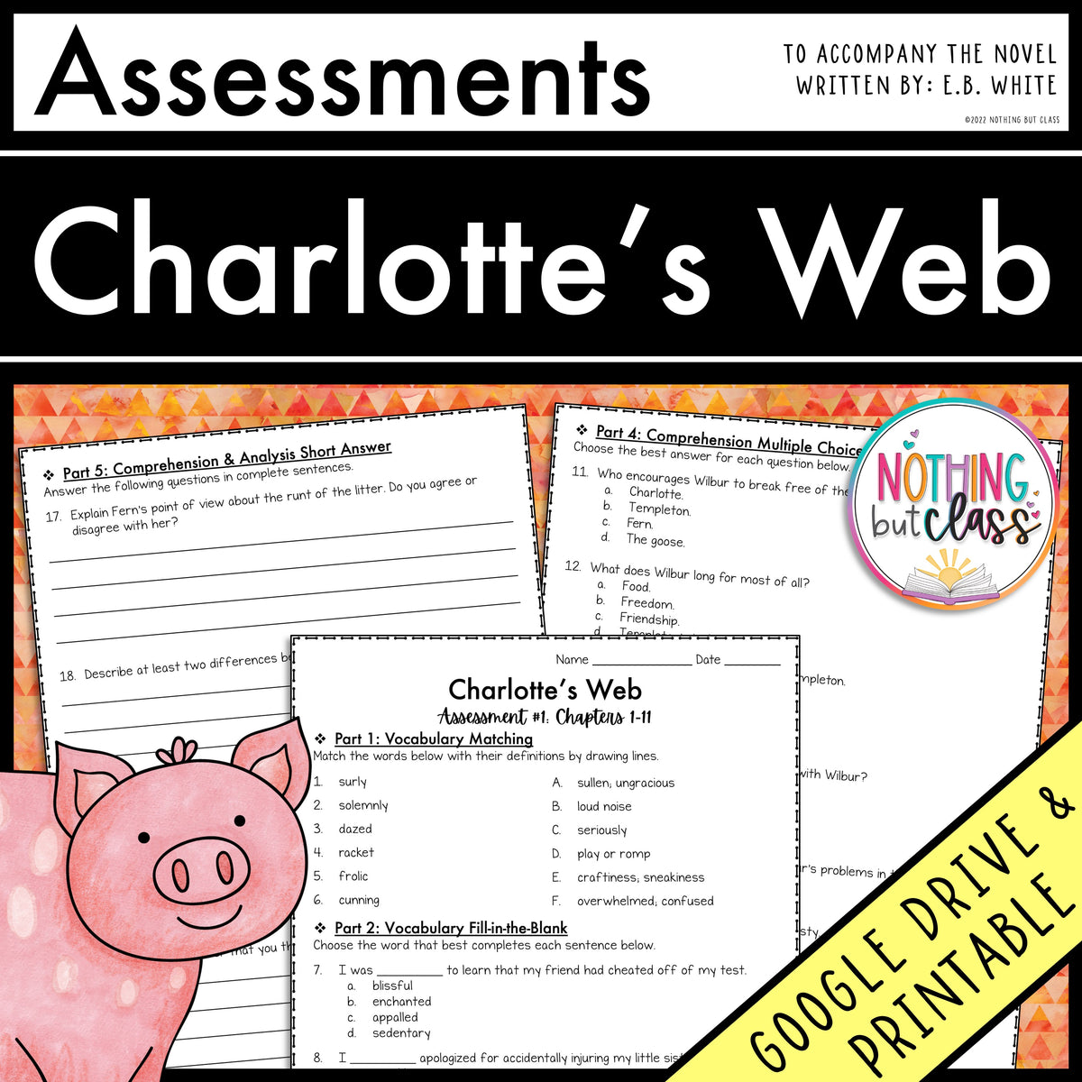 Charlotte's Web - Tests | Quizzes | Assessments – Nothing but Class