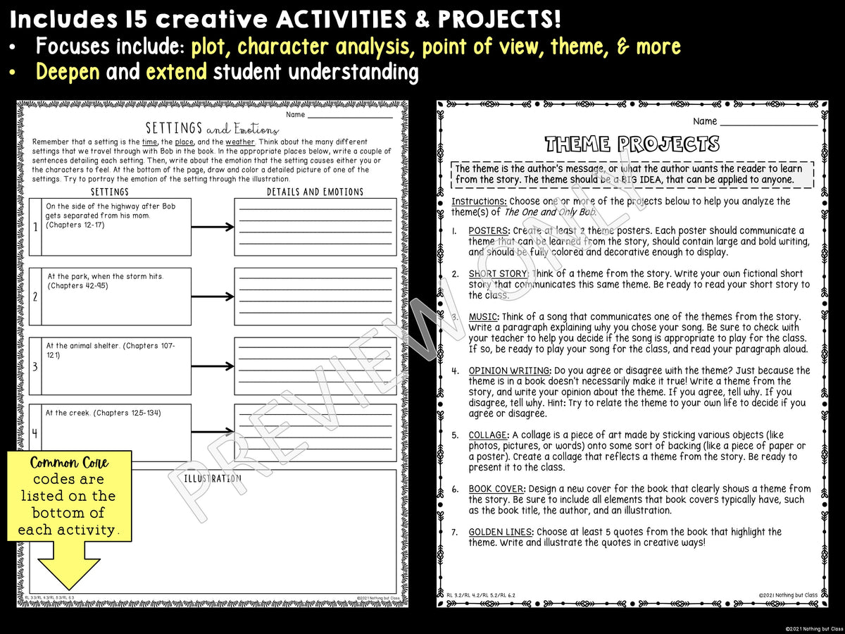 The One and Only Bob | Activities and Projects | Worksheets and Digita ...