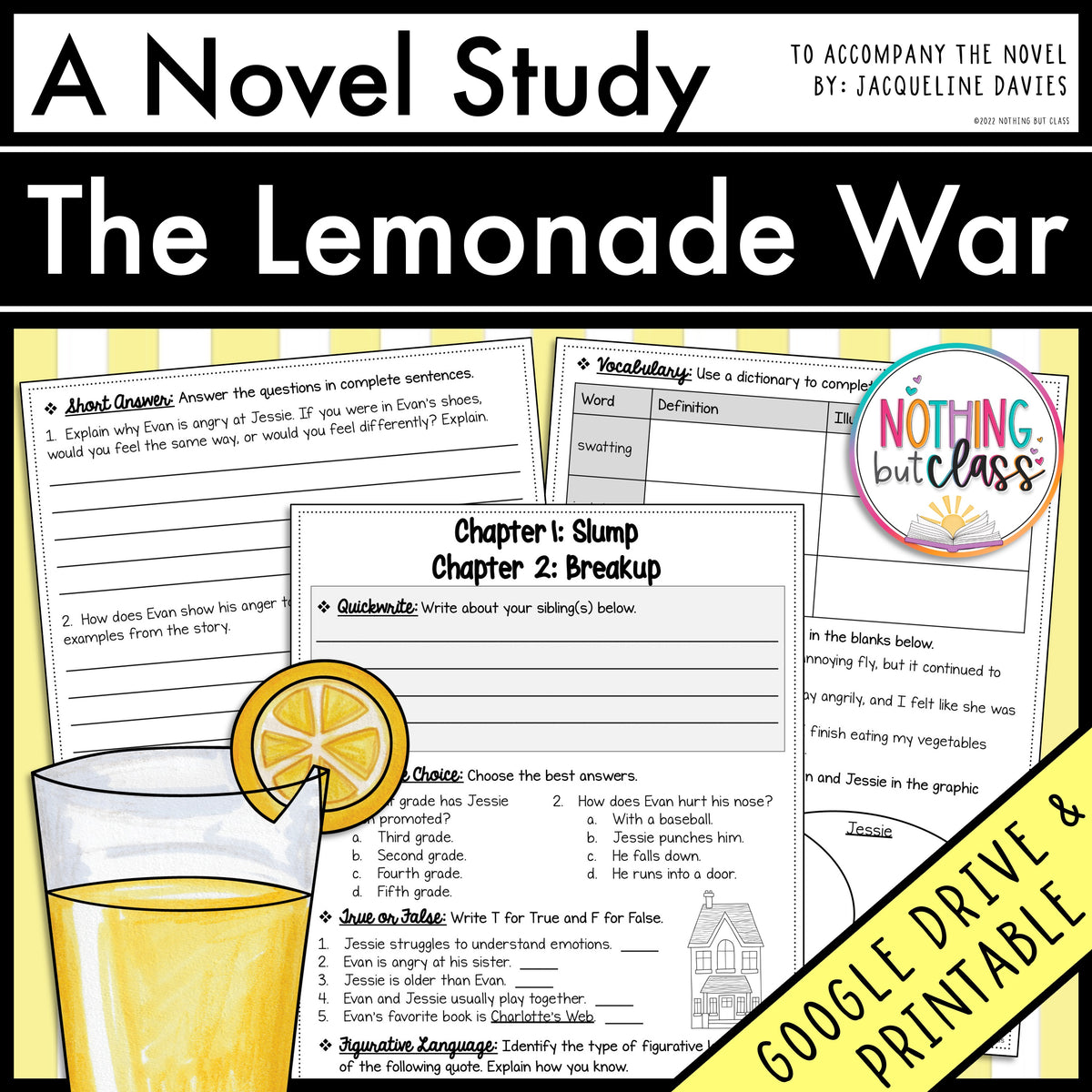 The Lemonade War Novel Study Unit – Nothing but Class