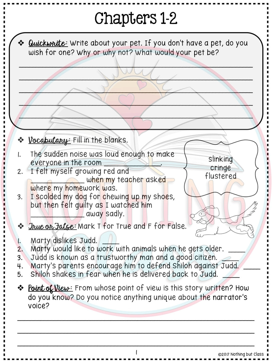 Shiloh | Comprehension and Vocabulary – Nothing but Class