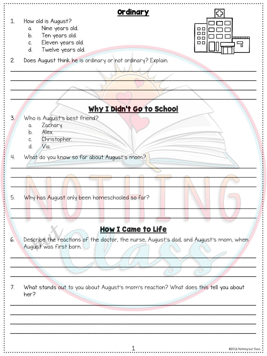 Wonder | Comprehension Questions by chapter – Nothing but Class