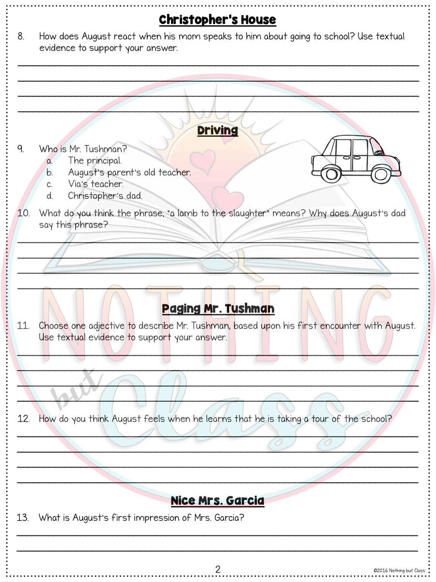 Wonder | Comprehension Questions by chapter – Nothing but Class