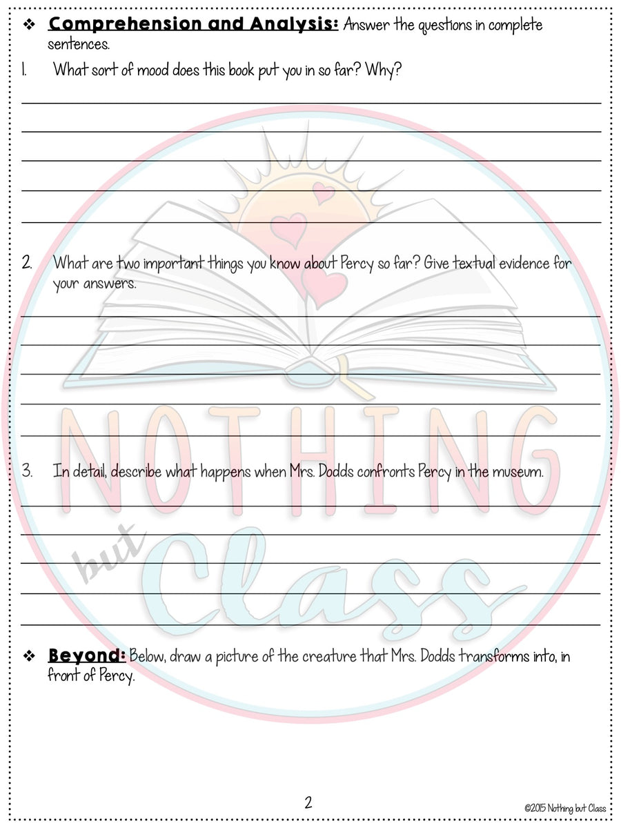 The Lightning Thief Novel Study Unit – Nothing but Class