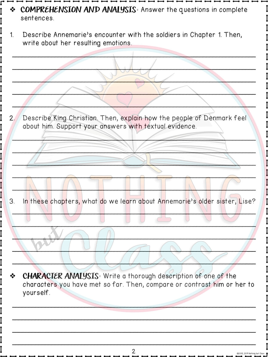 Number the Stars | Comprehension and Vocabulary – Nothing but Class