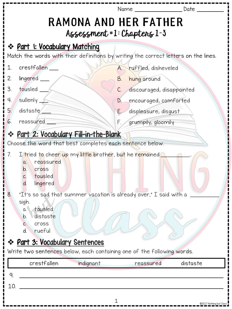 Ramona and her Father - Tests | Quizzes | Assessments – Nothing but Class