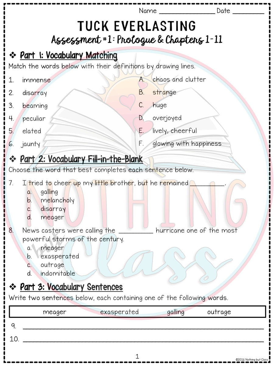 Tuck Everlasting - Tests | Quizzes | Assessments – Nothing but Class