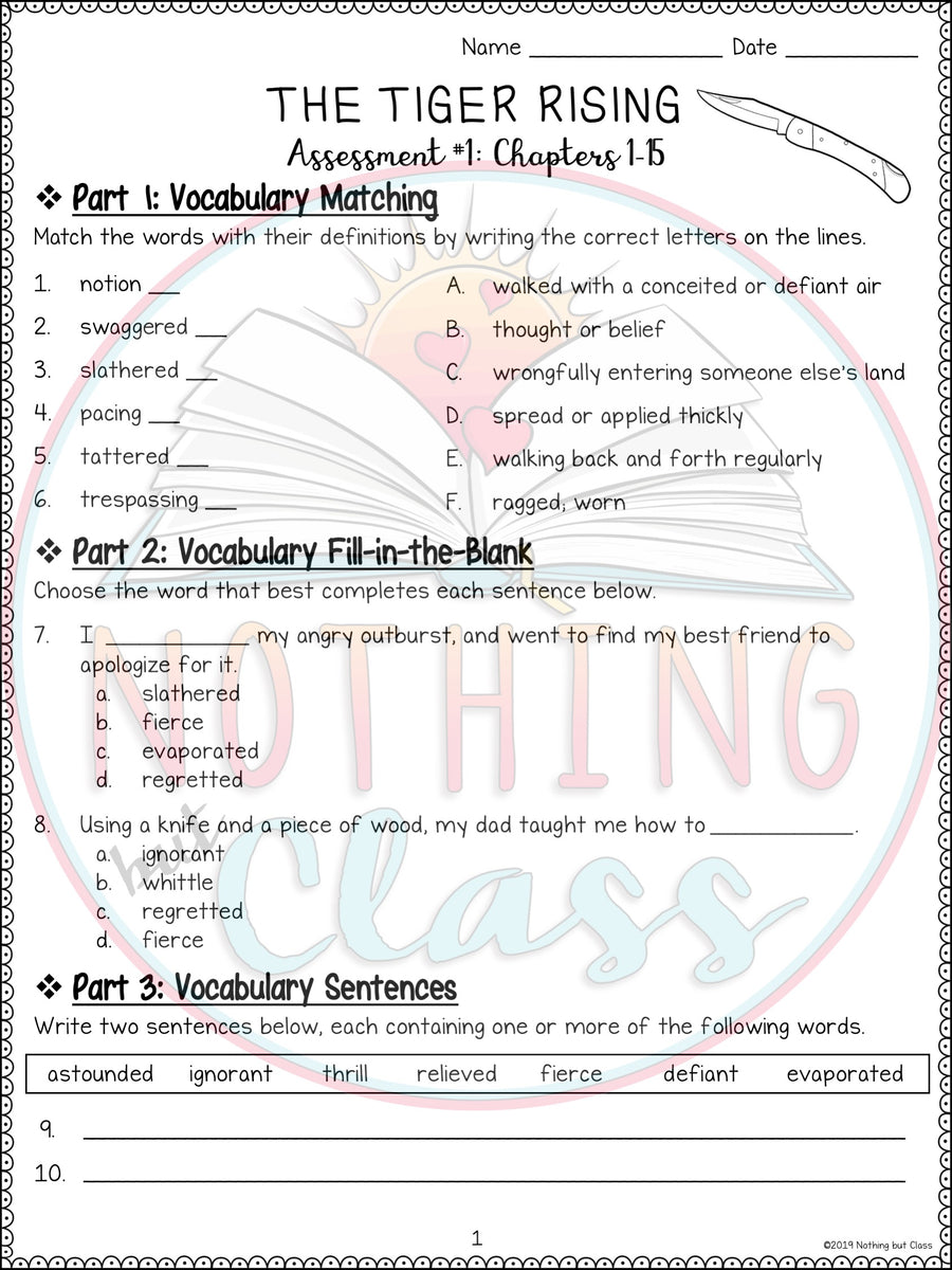 The Tiger Rising: Tests, Quizzes, Assessments – Nothing but Class