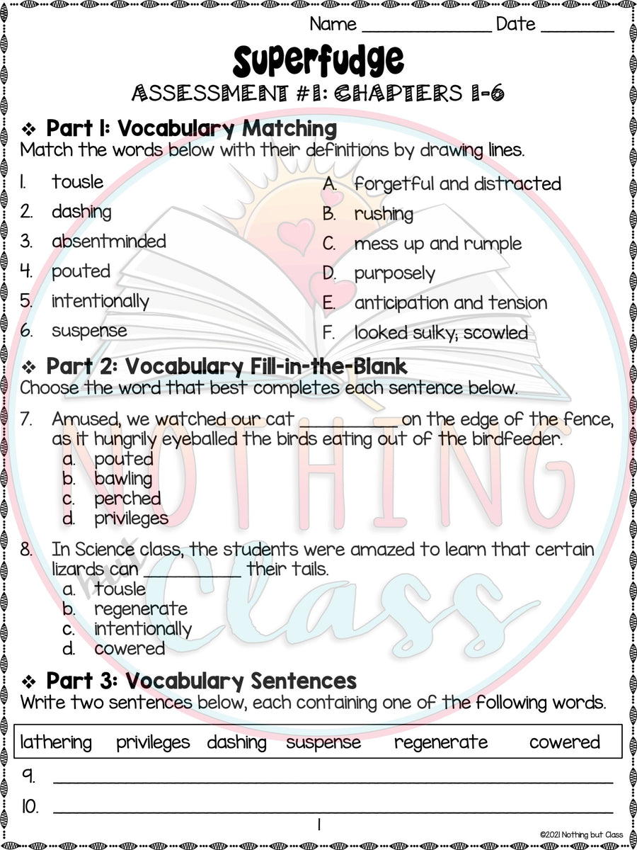 Superfudge - Tests | Quizzes | Assessments – Nothing but Class