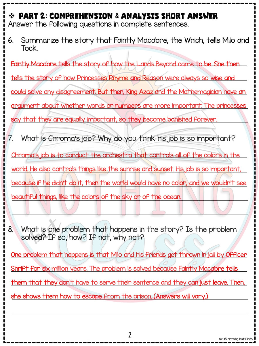 The Phantom Tollbooth - Tests | Quizzes | Assessments – Nothing but Class