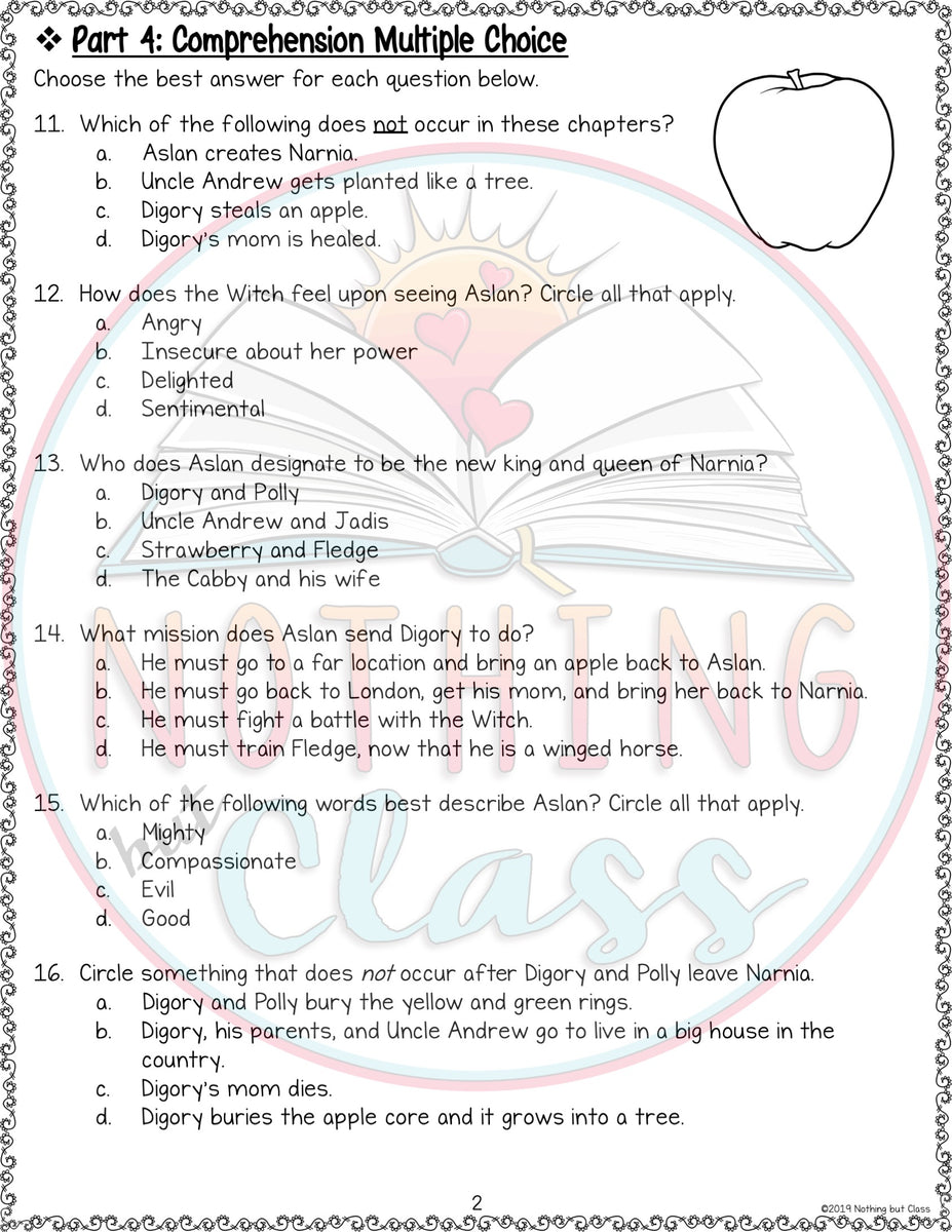 The Magician's Nephew - Tests | Quizzes | Assessments – Nothing but Class