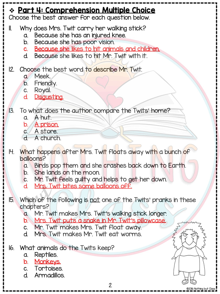 The Twits - Tests | Quizzes | Assessments – Nothing but Class