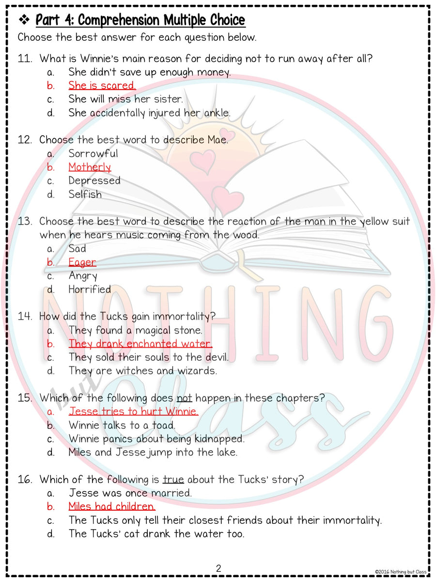 Tuck Everlasting - Tests | Quizzes | Assessments – Nothing but Class