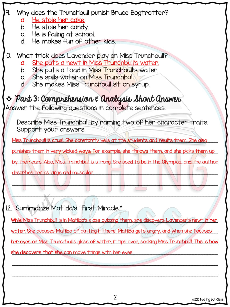 Matilda - Tests | Quizzes | Assessments – Nothing but Class