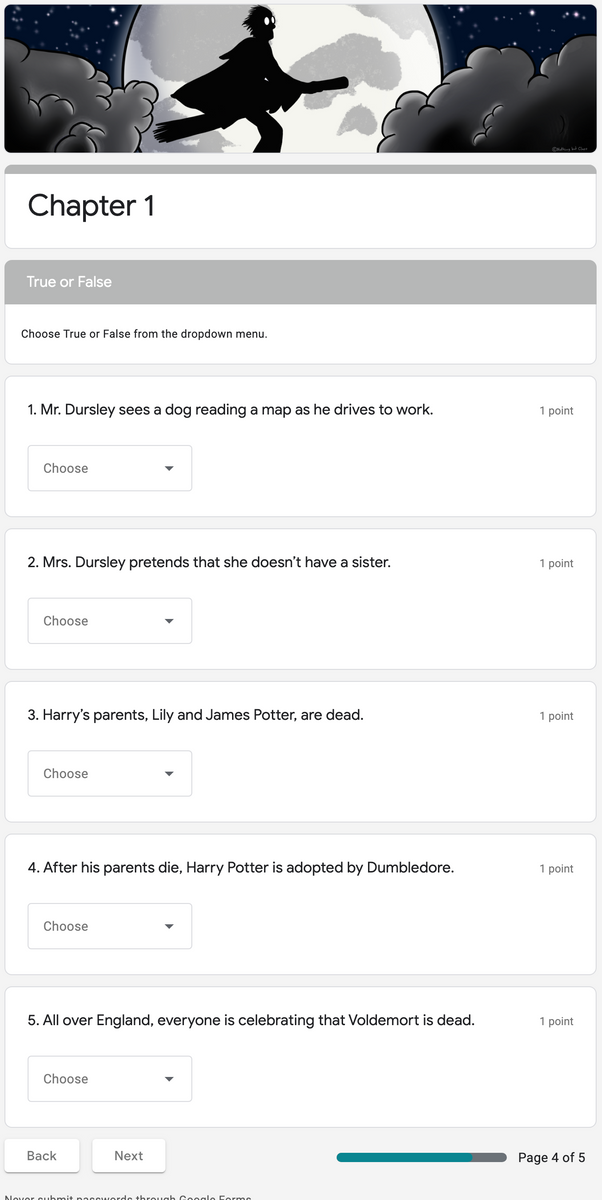 Harry Potter and the Sorcerer's Stone | Google Forms Edition | Novel S ...