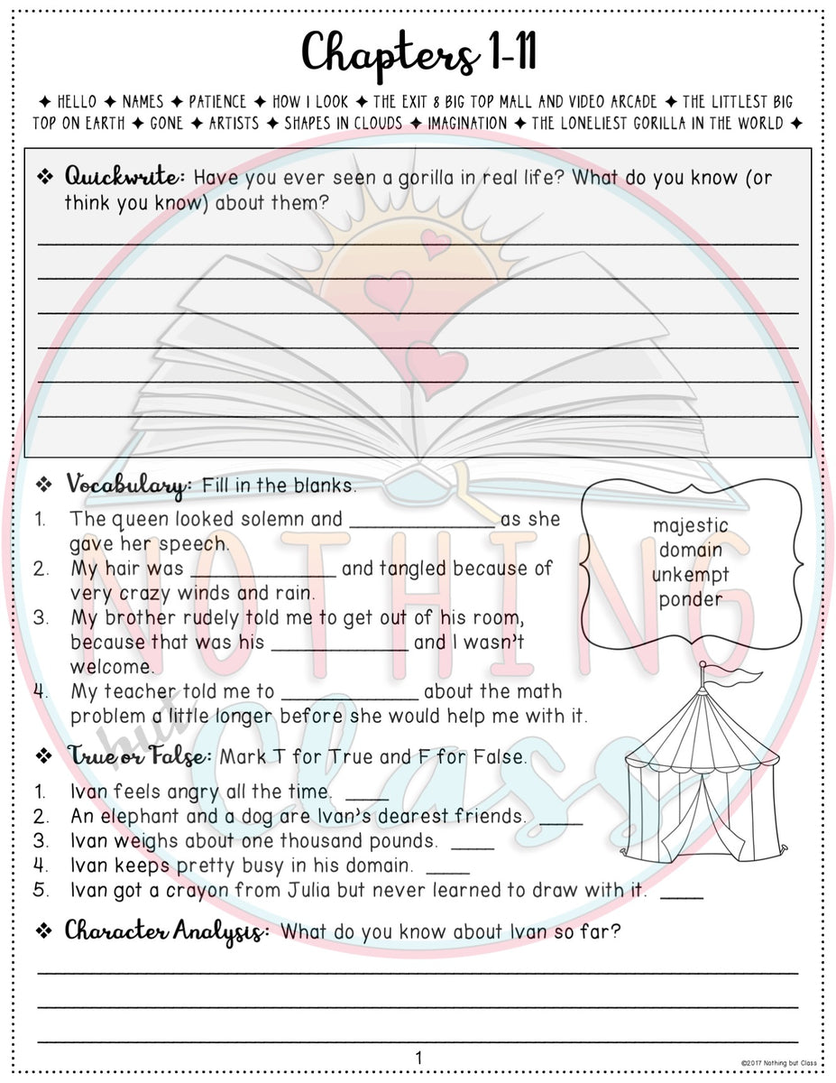 The One and Only Ivan Novel Study Unit – Nothing but Class