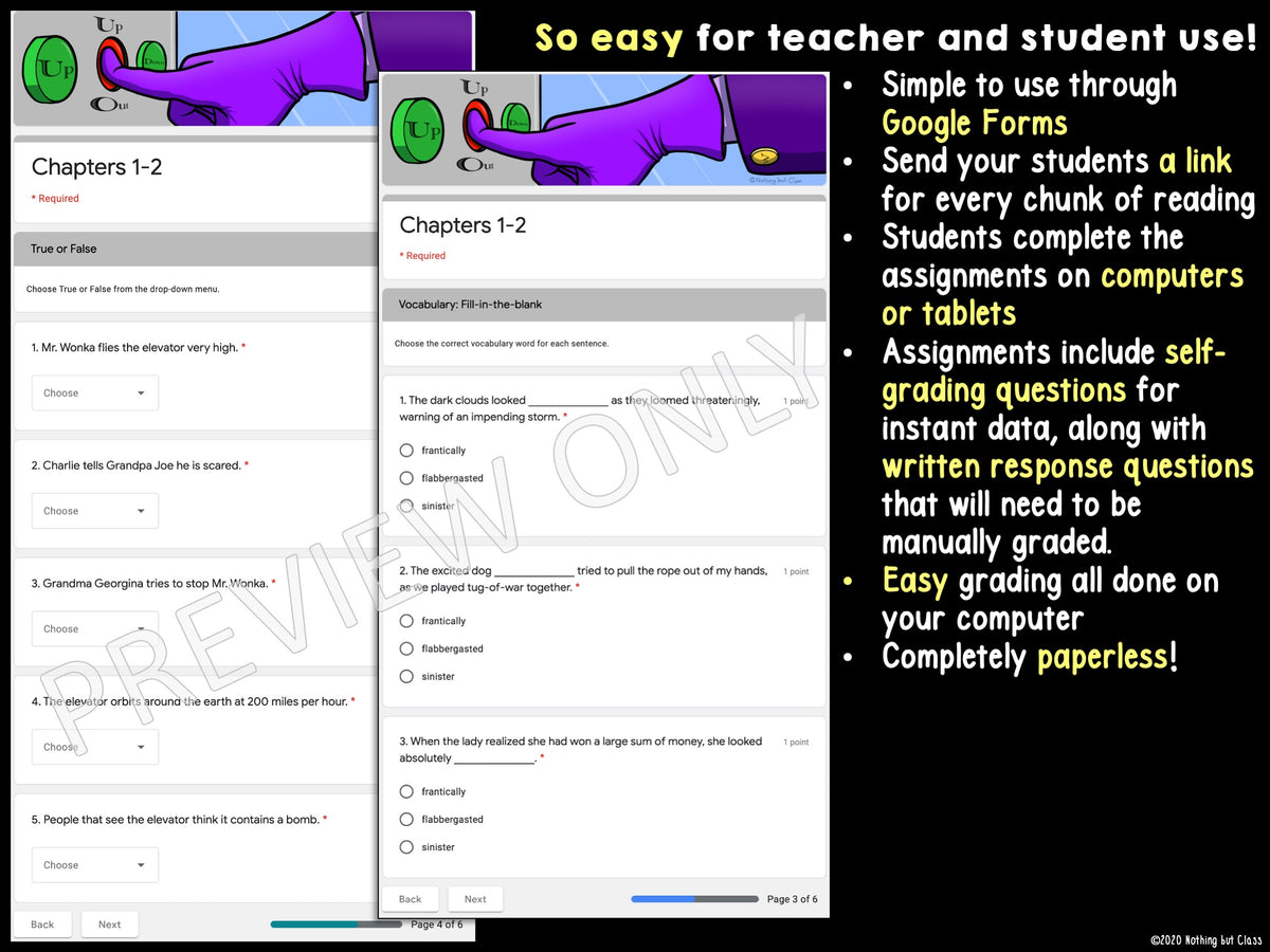 Charlie and the Great Glass Elevator | Google Forms Edition | Novel St ...