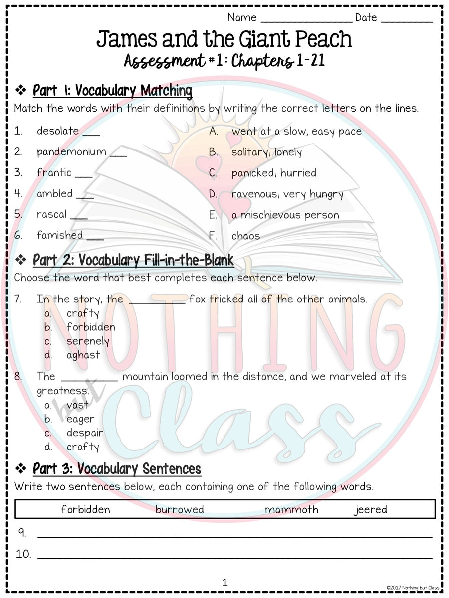 James and the Giant Peach - Tests | Quizzes | Assessments – Nothing but ...