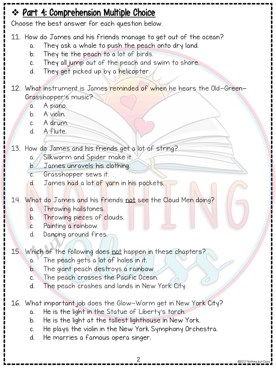 James and the Giant Peach - Tests | Quizzes | Assessments – Nothing but ...